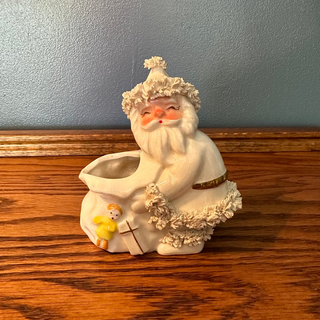 Vintage NAPCO White Santa Planter/figurine With Spaghetti Trim - Etsy