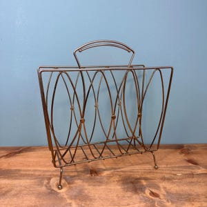 Mid Century Modern Wire Magazine Rack Gold Tone Top Handle Footed - Etsy