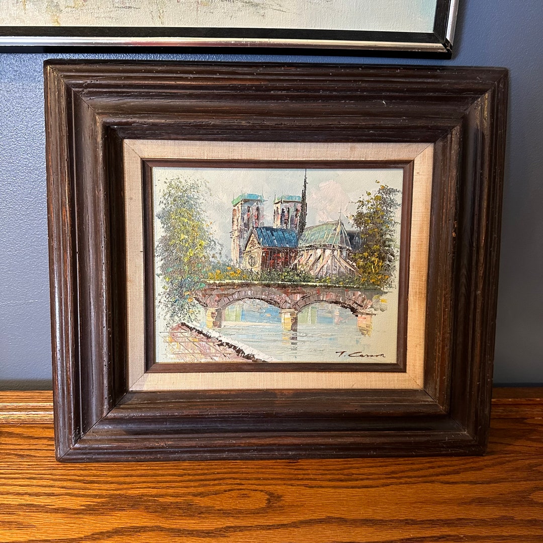 Vintage Oil on Canvas in Wood Frame - T Carson Signed - Bridge Scene - Etsy