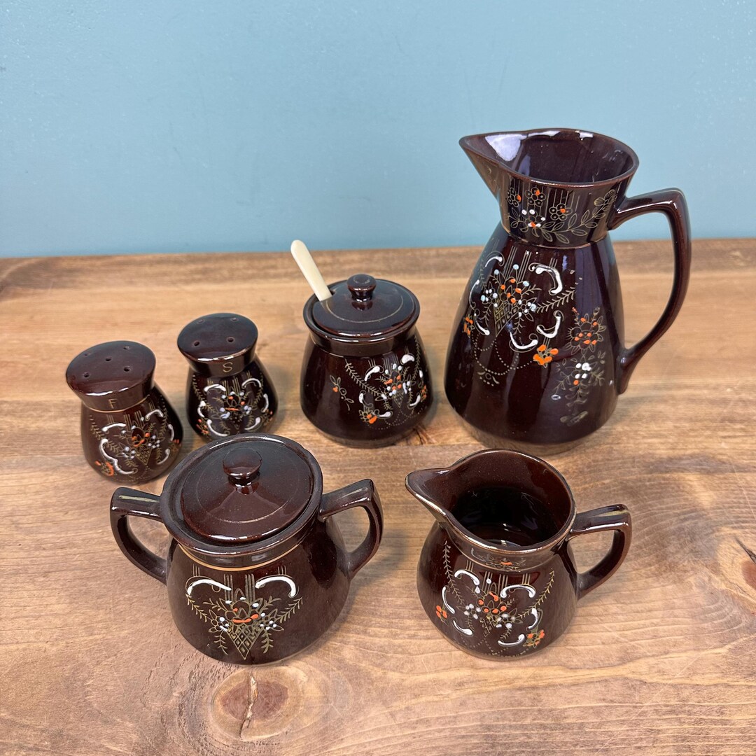Rare Find - Brown Betty Set - Pitcher - Cream and Sugar - Salt and ...