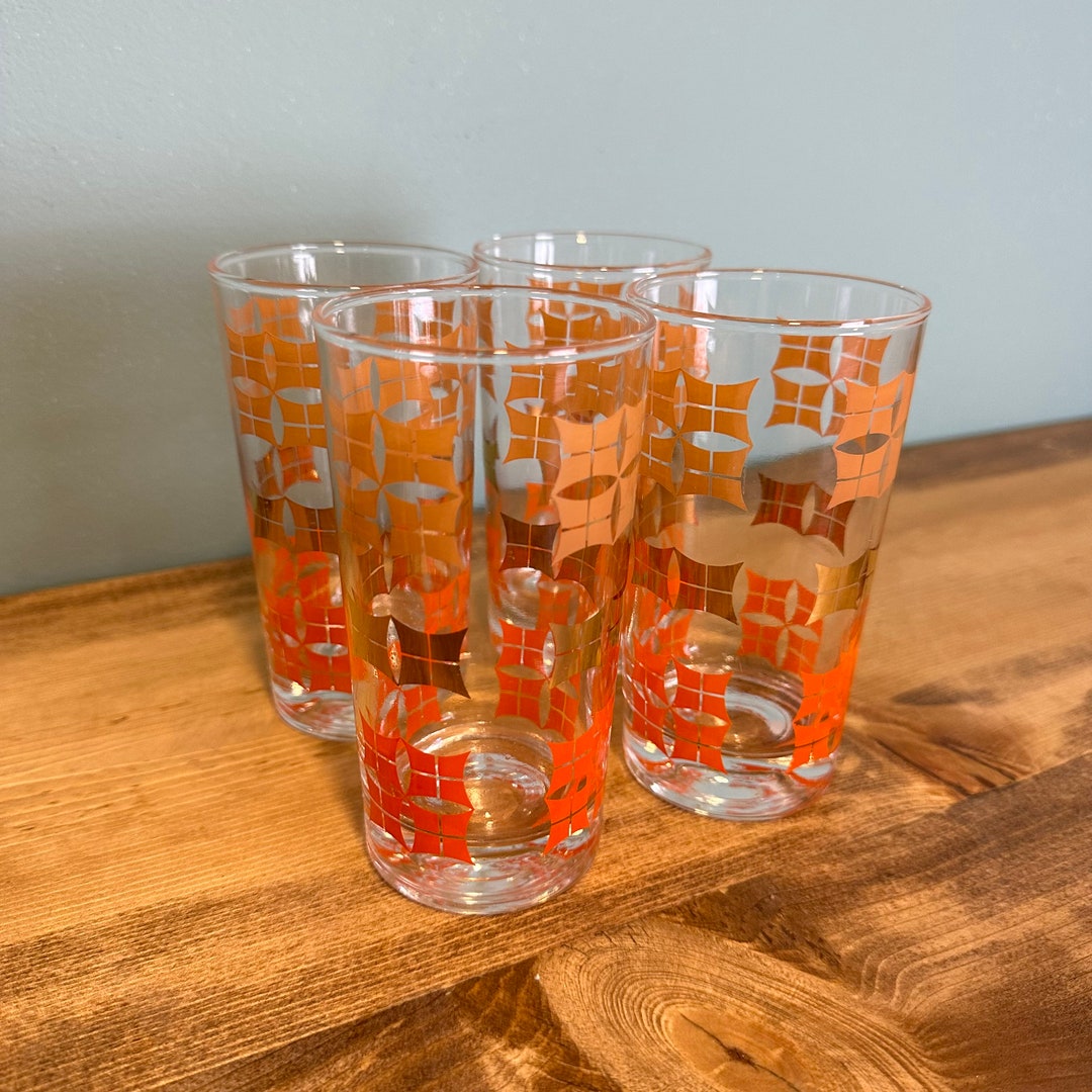 Mid Century Gold and Orange Drinking Glasses - 8 Ounce Glasses - Etsy