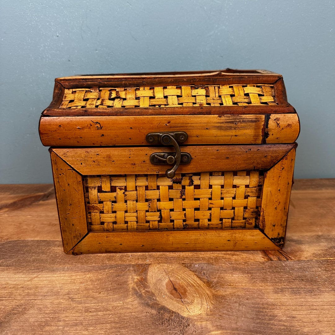 Vintage Brown Wicker Storage Box - Hinged Lid With Latch - Treasure ...