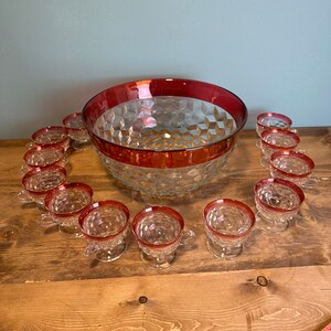 Kings Crown Ruby Red Puch Bowl With 12 Cups - Vintage Ruby Red Punch ...