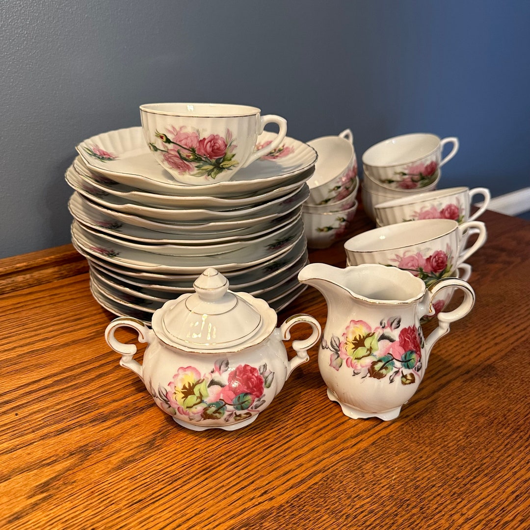 Vintage Mid Century Tea Set - 11 Cups and Plates With Cream and Sugar ...