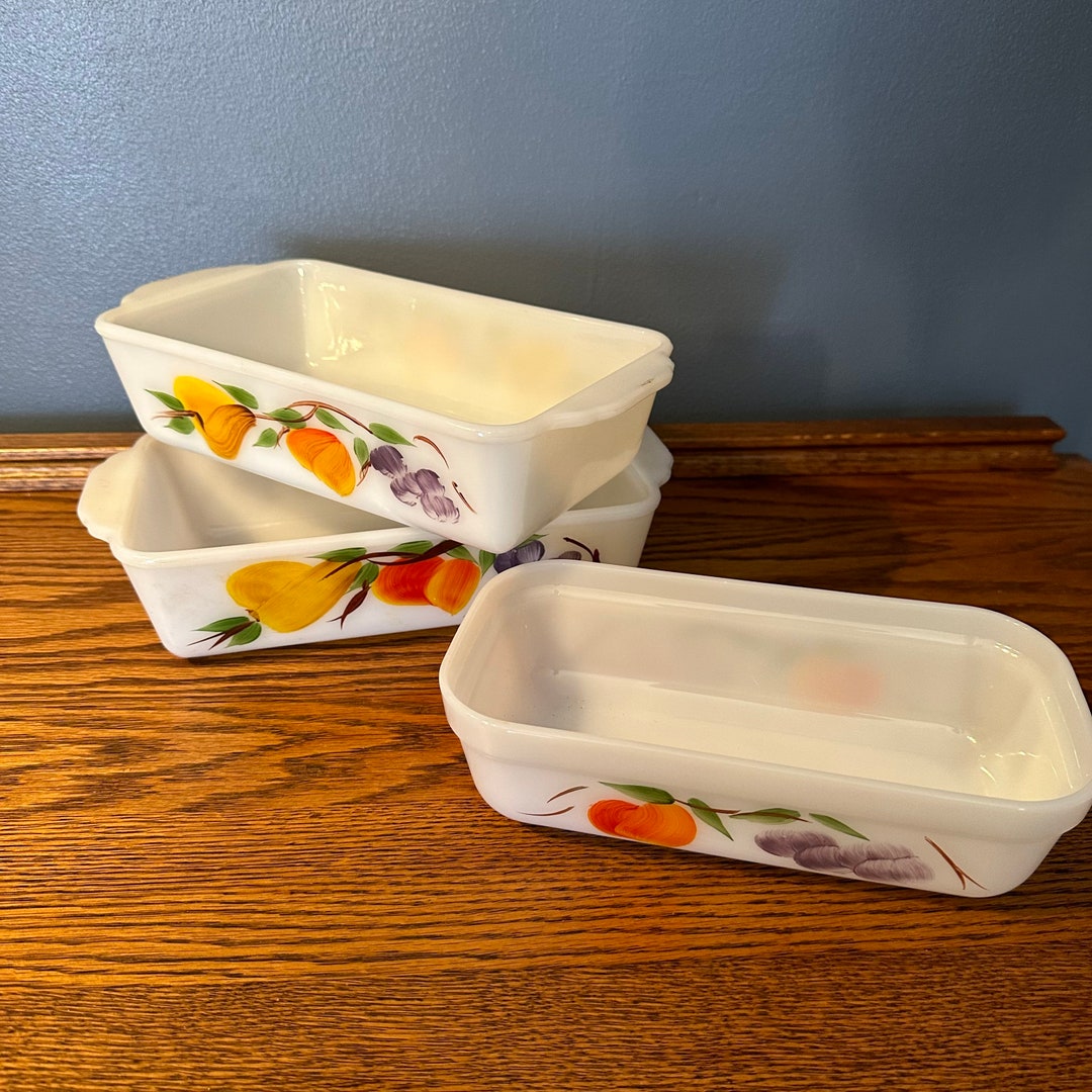 Three Gay Fad Anchor Hocking Serving Dishes Loaf Pans Fruit Design - Etsy