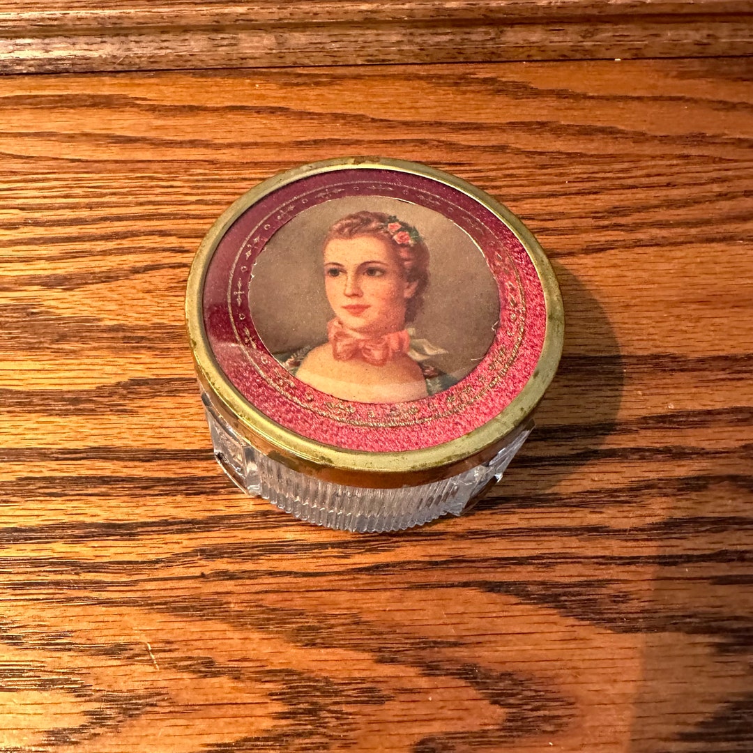 Face Powder Glass Container With Metal Lid With Cameo of a Girl Vintage ...