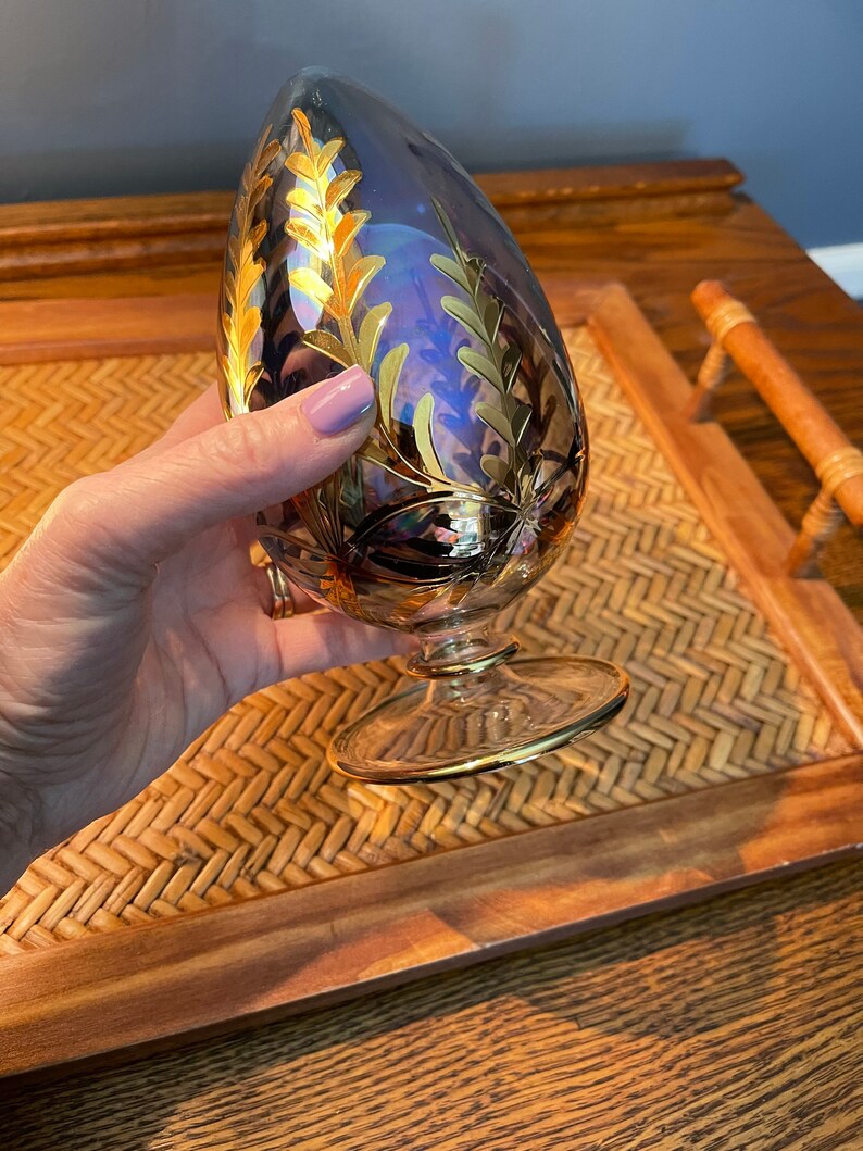 Hand Blown Glass Egg Blue and Gold Glass Art Art & Collectibles Glass ...