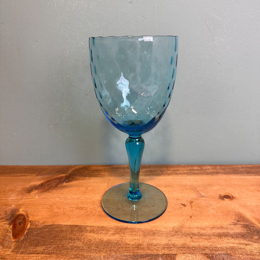 Vintage Diamond Optic Azure Light Blue Italian Glass - Large Stemmed ...