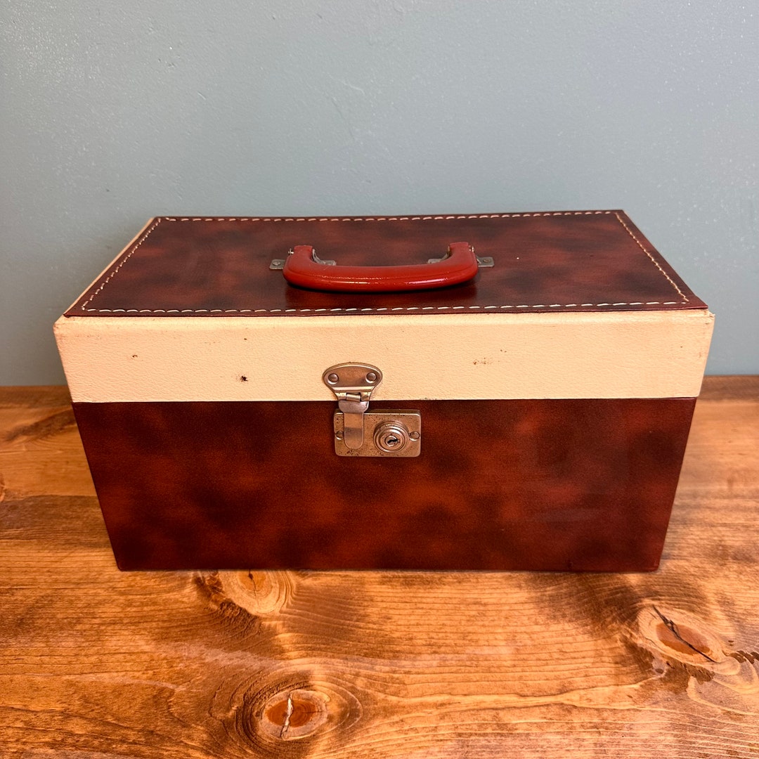 Large Mid Century 45 Record Holder Full of 45s Brown Hinged Lid and ...