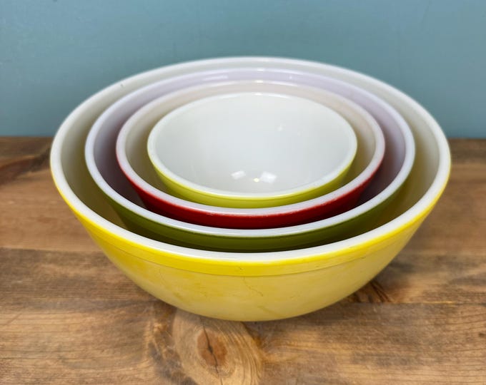 Set of Four Pyrex Bowls - Stacking Bowls - Vintage Pyrex - Primary ...