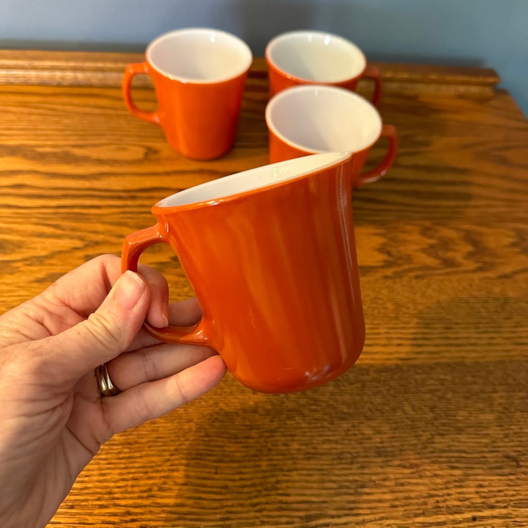 Orange Vintage Pyrex Coffee Mugs - White Interior - Etsy