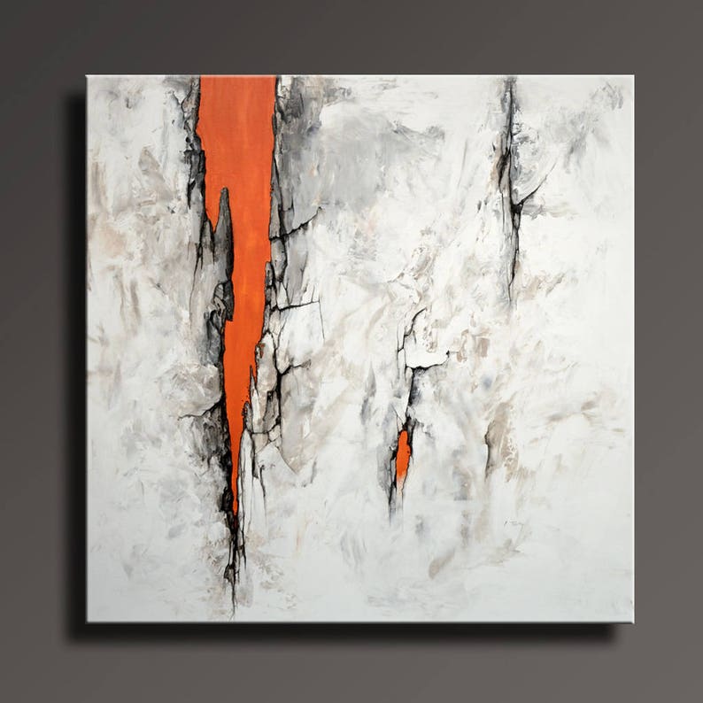 ORIGINAL ABSTRACT PAINTING 36" White Gray Black Orange Painting Canvas ...
