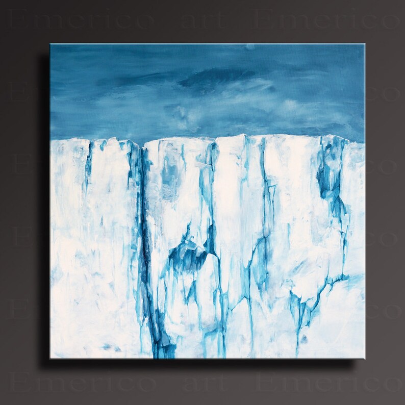 ABSTRACT PAINTING White Blue Turquoise Painting Iceberg Original Canvas ...