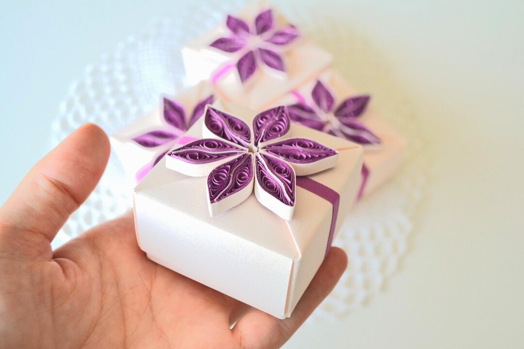 Origami Gift Boxes With Paper Quilling Ornaments, Set of Four, Handmade ...