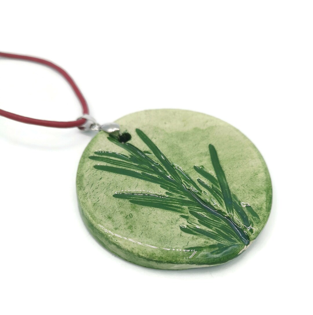 Large Circle Rosemary Pendant for Necklace – Handmade Ceramic Jewelry ...