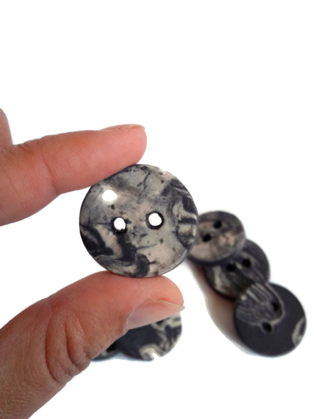 6PC Matte Black & White Handmade Ceramic Buttons – 25mm Sewing and ...