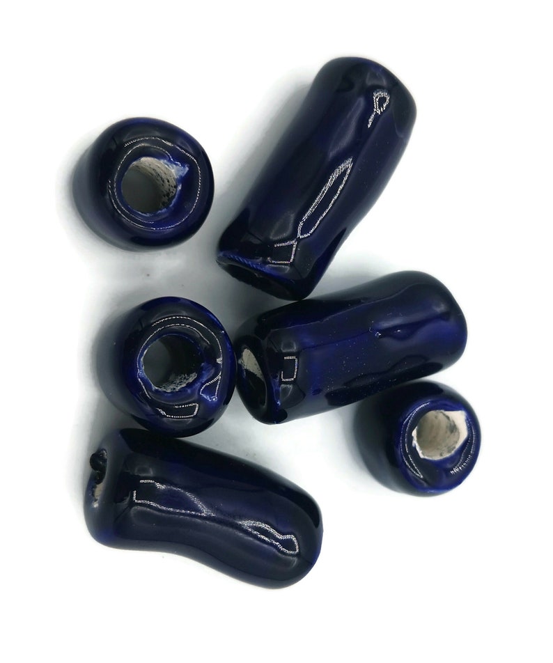 Large Bright Dark Blue Ceramic Tube Beads – Set of 6 - Etsy