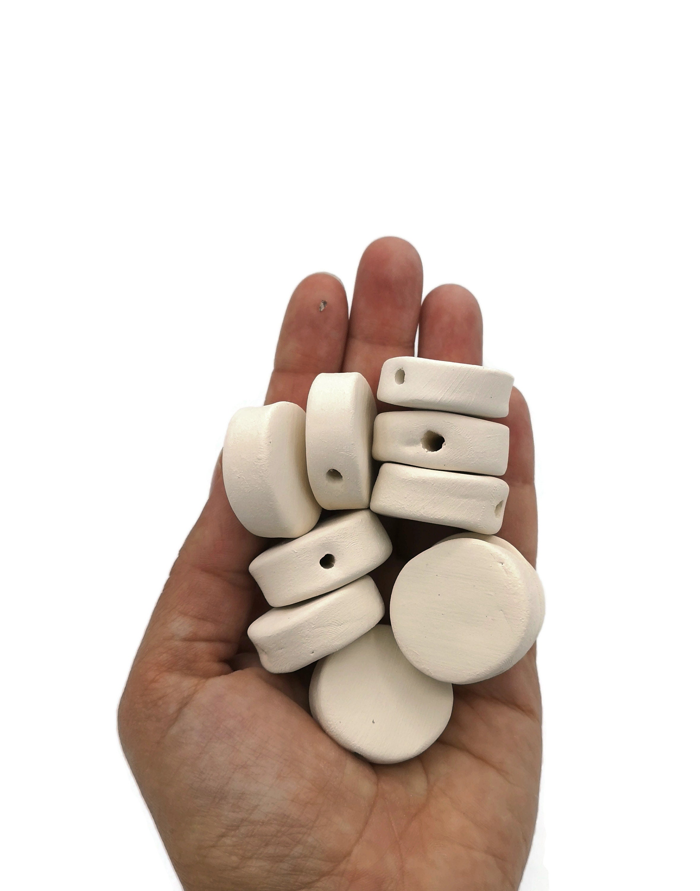 Handmade Ceramic Bisque Coin Bead Set – Ready-to-paint Large Disc Beads ...
