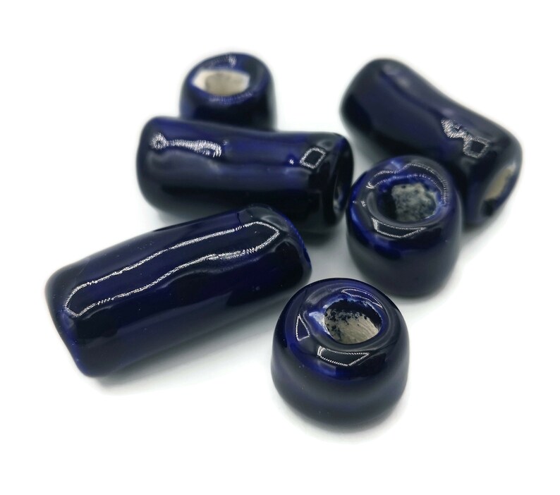 Large Bright Dark Blue Ceramic Tube Beads – Set of 6 - Etsy