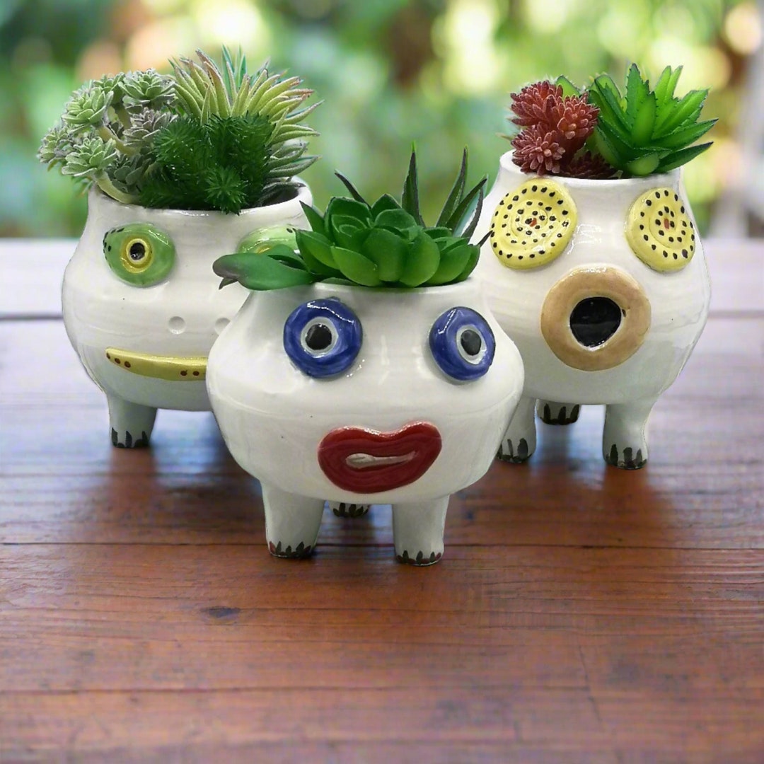 Cute Face Planter Pot Modern Handmade Ceramic Head Vase Unique Indoor ...