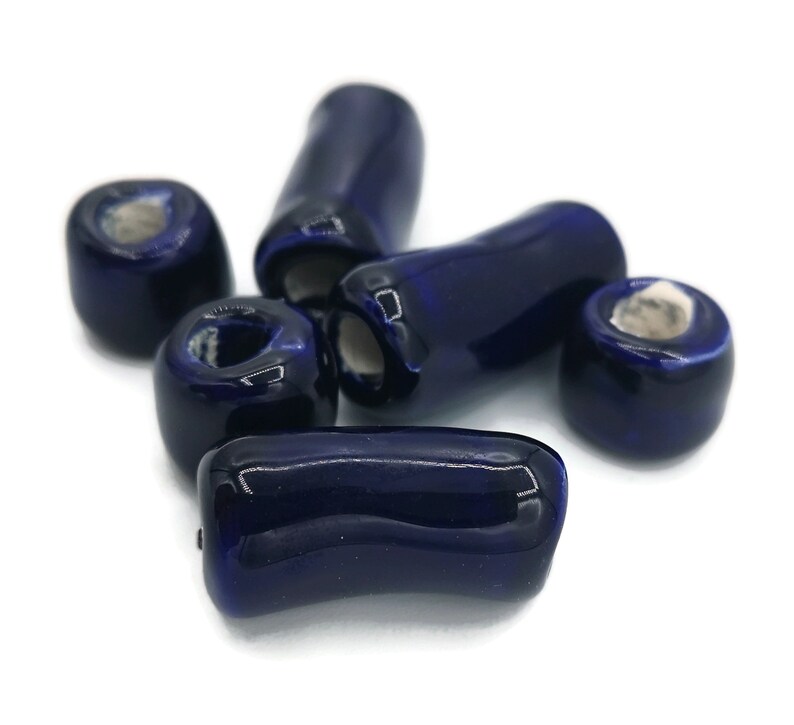 Large Bright Dark Blue Ceramic Tube Beads – Set of 6 - Etsy