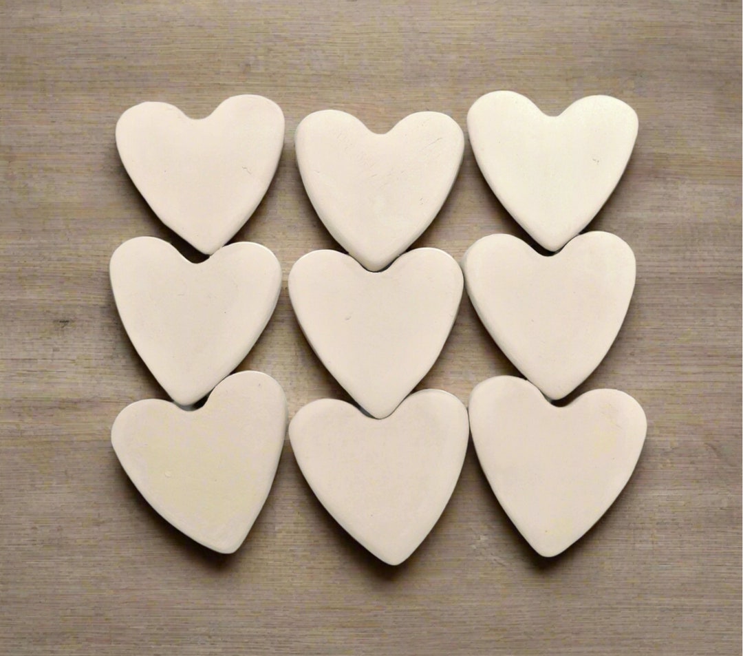 Set of 9 Handmade Ceramic Bisque Heart Shaped Tiles to Paint - Etsy UK