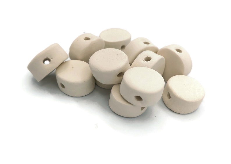 Handmade Ceramic Bisque Coin Bead Set – Ready-to-paint Large Disc Beads ...