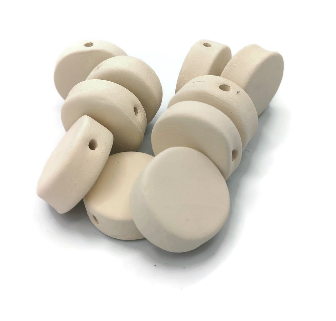 Handmade Ceramic Bisque Coin Bead Set – Ready-to-paint Large Disc Beads ...