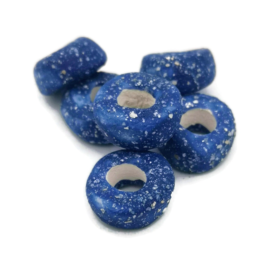 Set of 7 Large Hole Ceramic Beads | Handmade Porcelain Disc Beads - Etsy