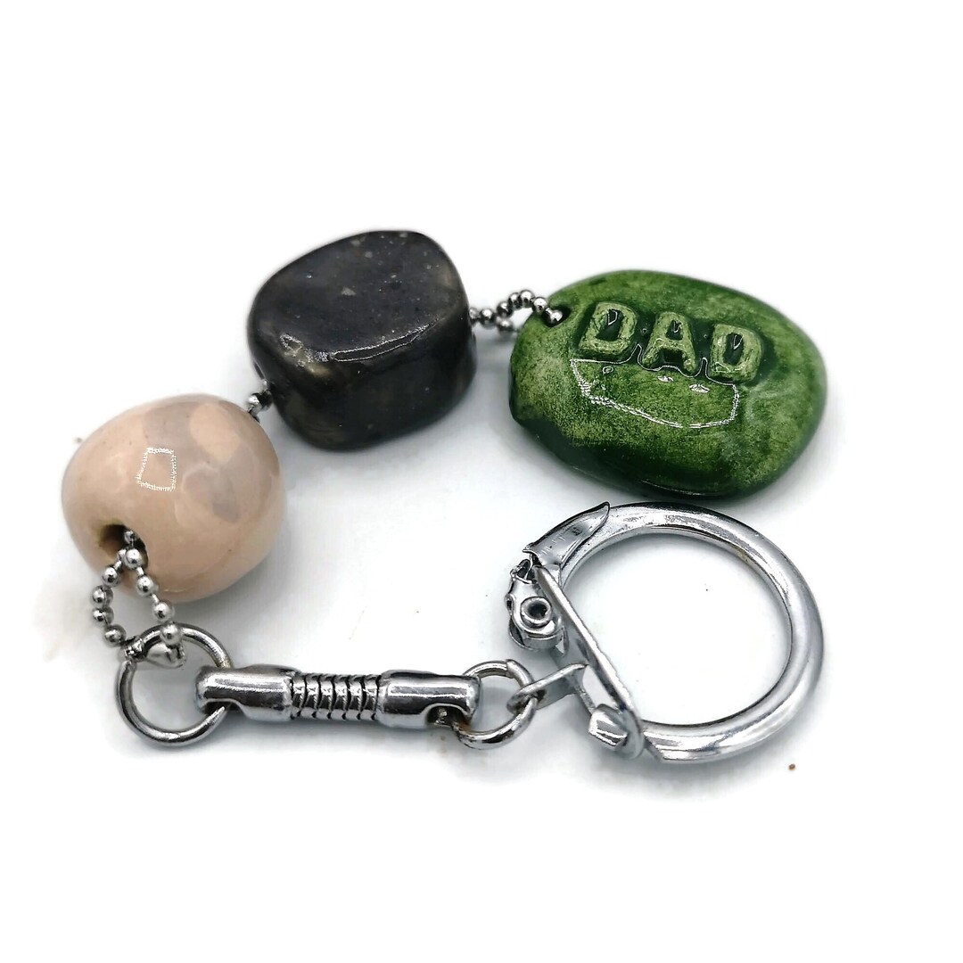 Cool Dad Keychain Handmade Clay Keyring for Men Ceramic Charm Beaded ...