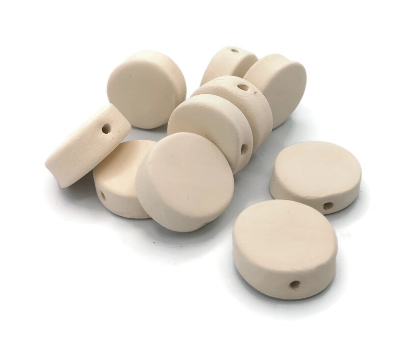 Handmade Ceramic Bisque Coin Bead Set – Ready-to-paint Large Disc Beads ...