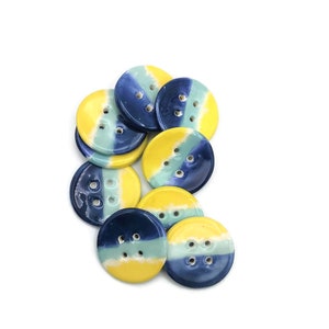 1pc Handmade Ceramic Extra Large Buttons, Blue and Yellow Decorative ...