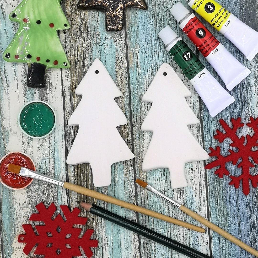 Set of 2 DIY Ceramic Christmas Tree Ornaments – Unpainted Craft Kit ...
