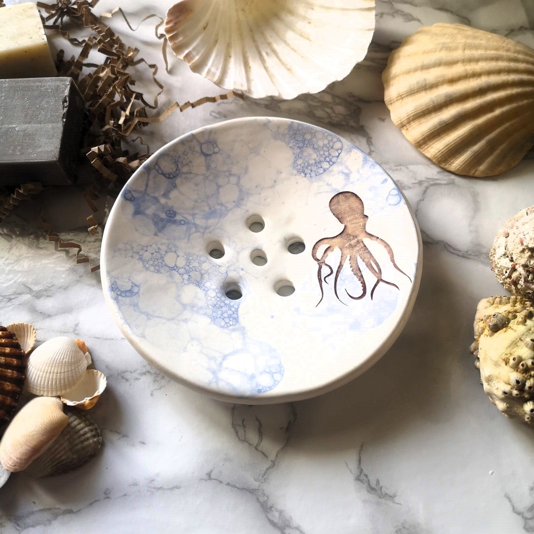 Octopus Ceramic Soap Dish With Drain – Eco-friendly Bathroom Accessory ...