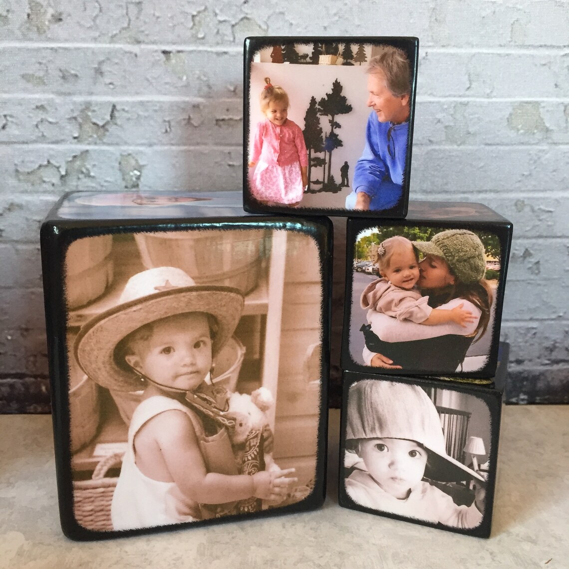 Personalized Wood Photo Blocks Custom cube photo gifts Pkg B | Etsy