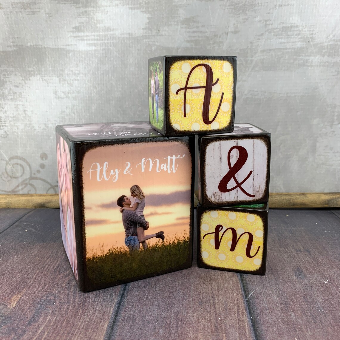 Personalized Wood Photo Blocks Custom cube photo gifts Pkg B | Etsy