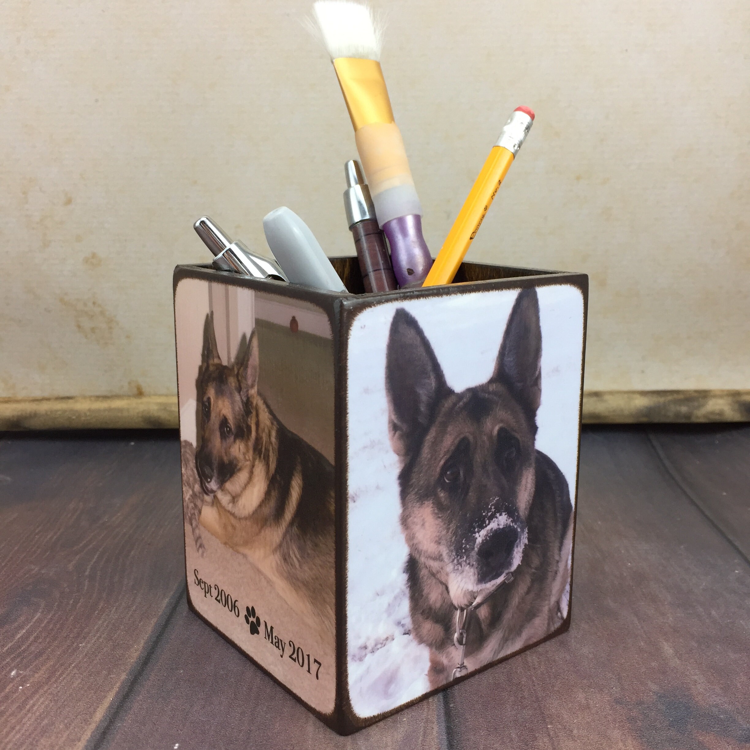 Pet Pencil Desk Holder Personalized Wood Box Dog and Cat | Etsy