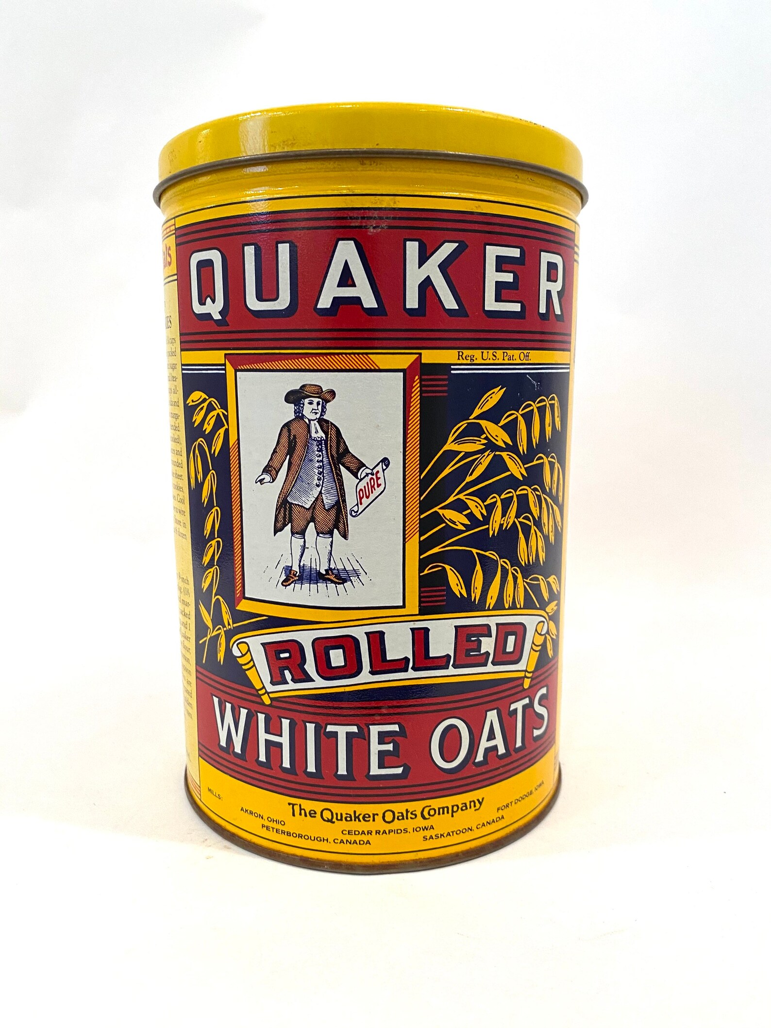 Vintage Quaker Oats Quick Rolled Oats Yellow Advertising Tin - Etsy