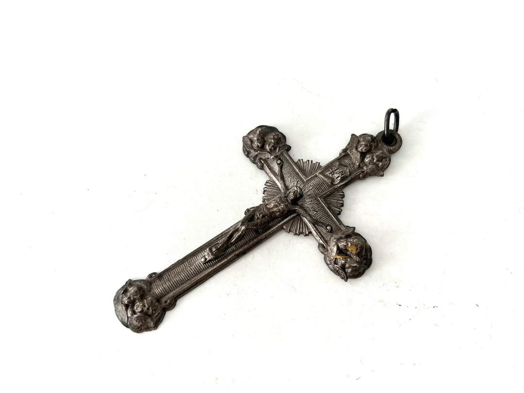 Antique Detailed Crucifix Jesus Christ Nailed to Cross INRA Cherub ...