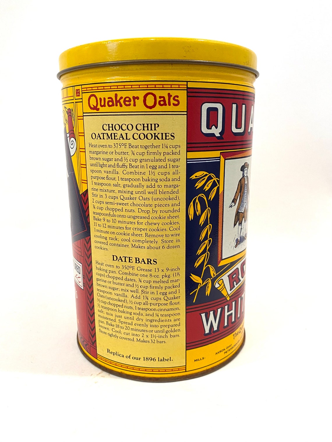 Vintage Quaker Oats Quick Rolled Oats Yellow Advertising Tin - Etsy