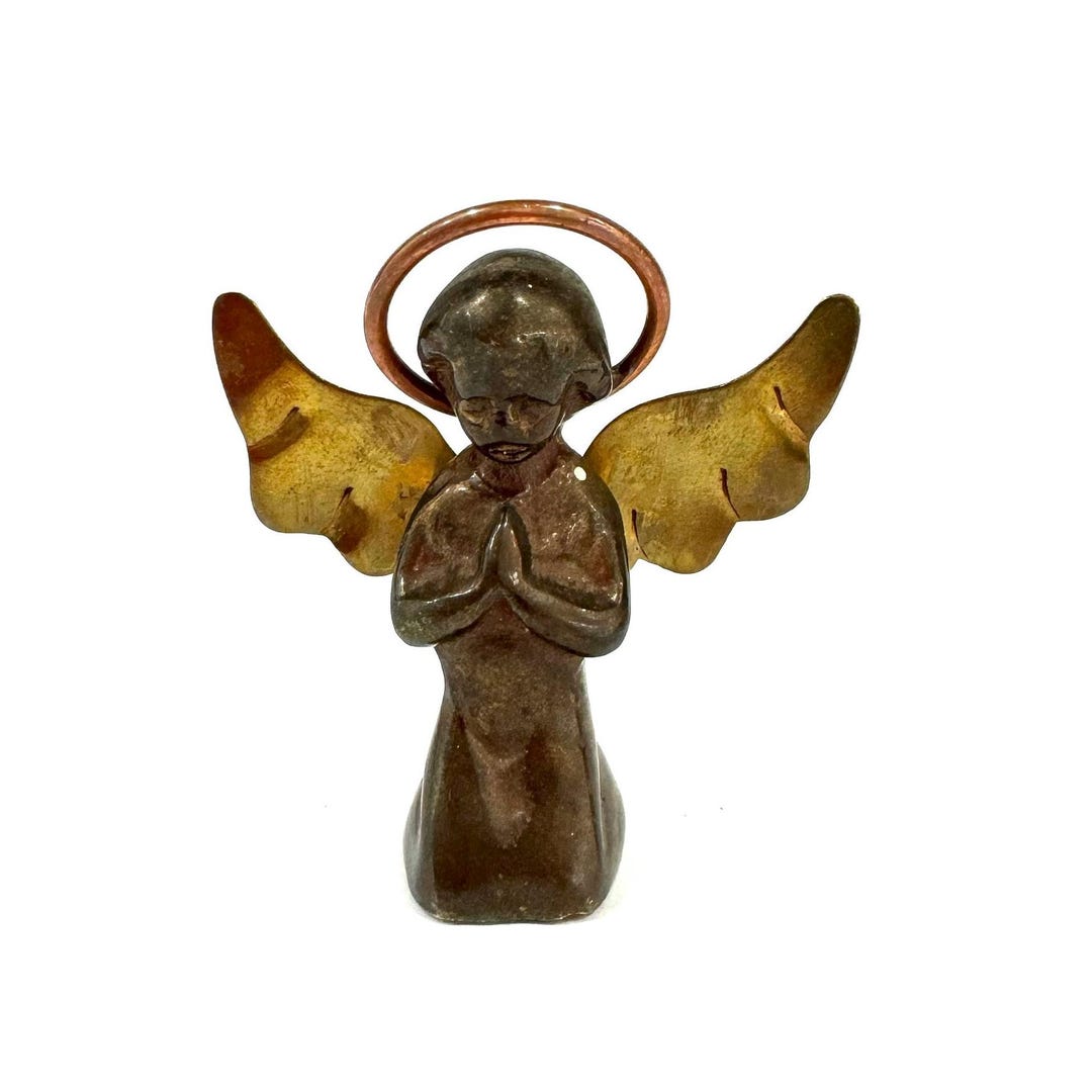Vintage Small Brass Angel Figurine | Mini Guardian Angel With Copper ...