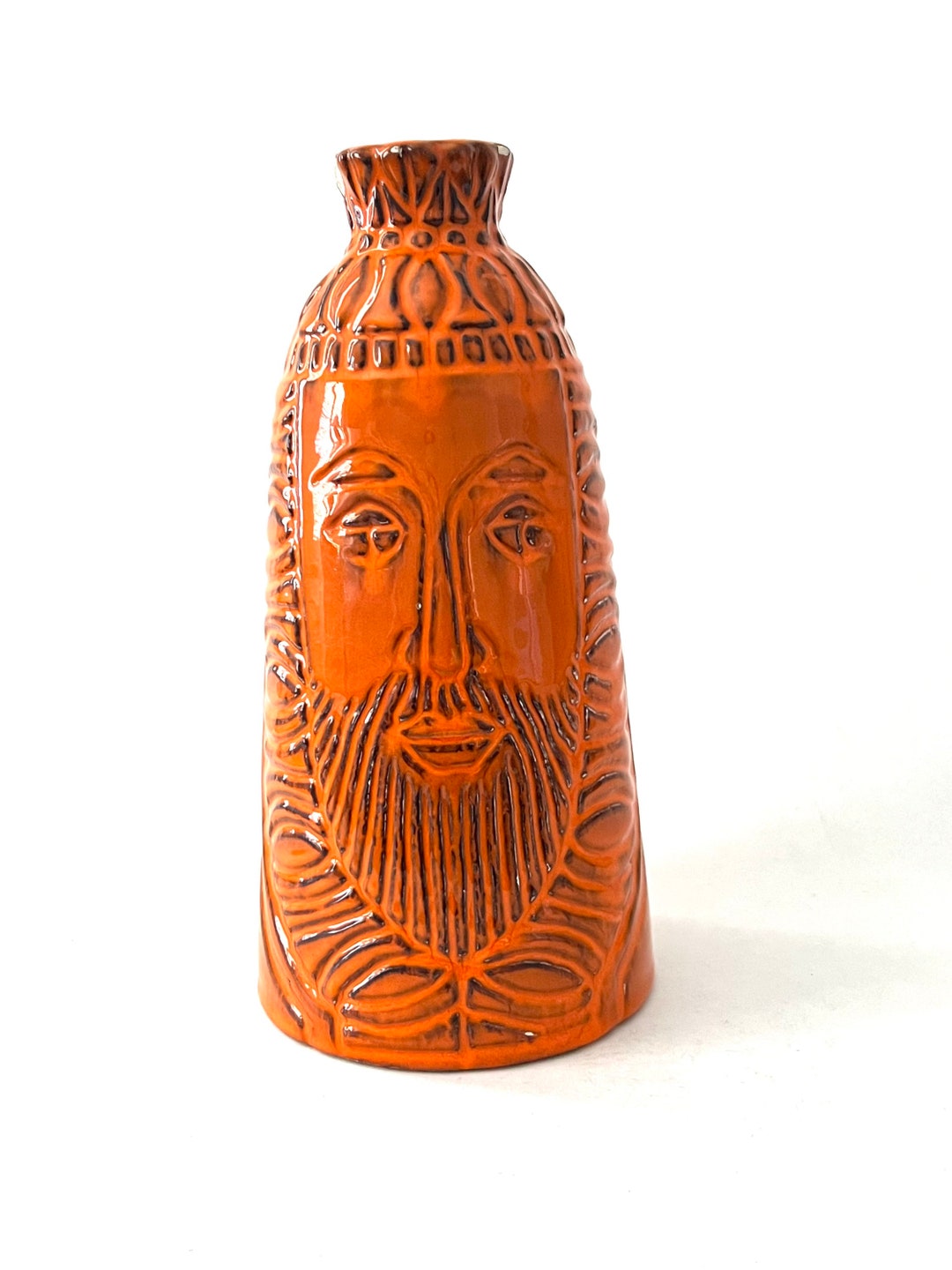 Vintage Raul Angulo Coronel Sun God Man’s Face Orange Vase Treasure ...