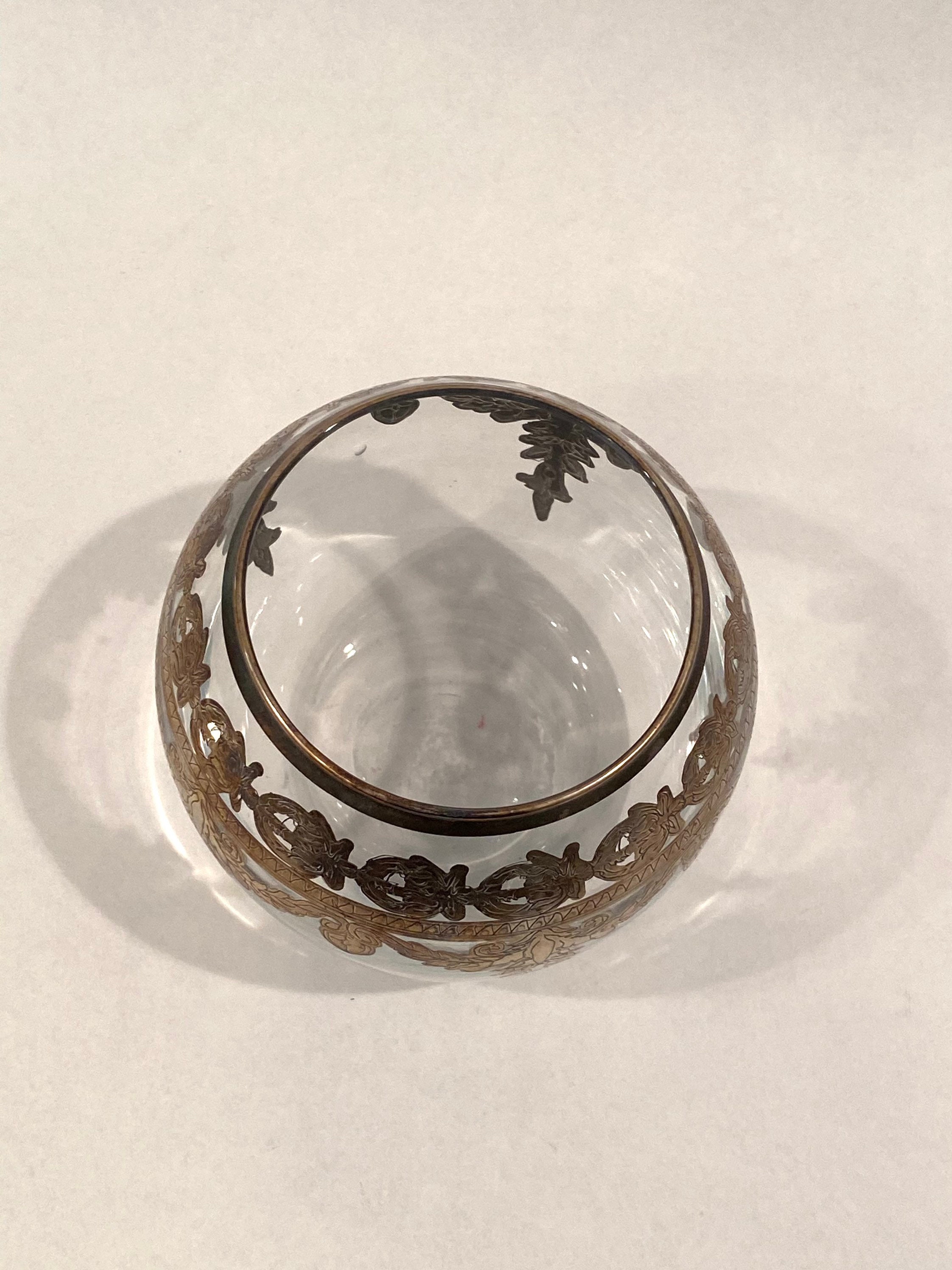 Vintage Petite Round Glass Vase With Floral Etched Silver Inlay Art ...