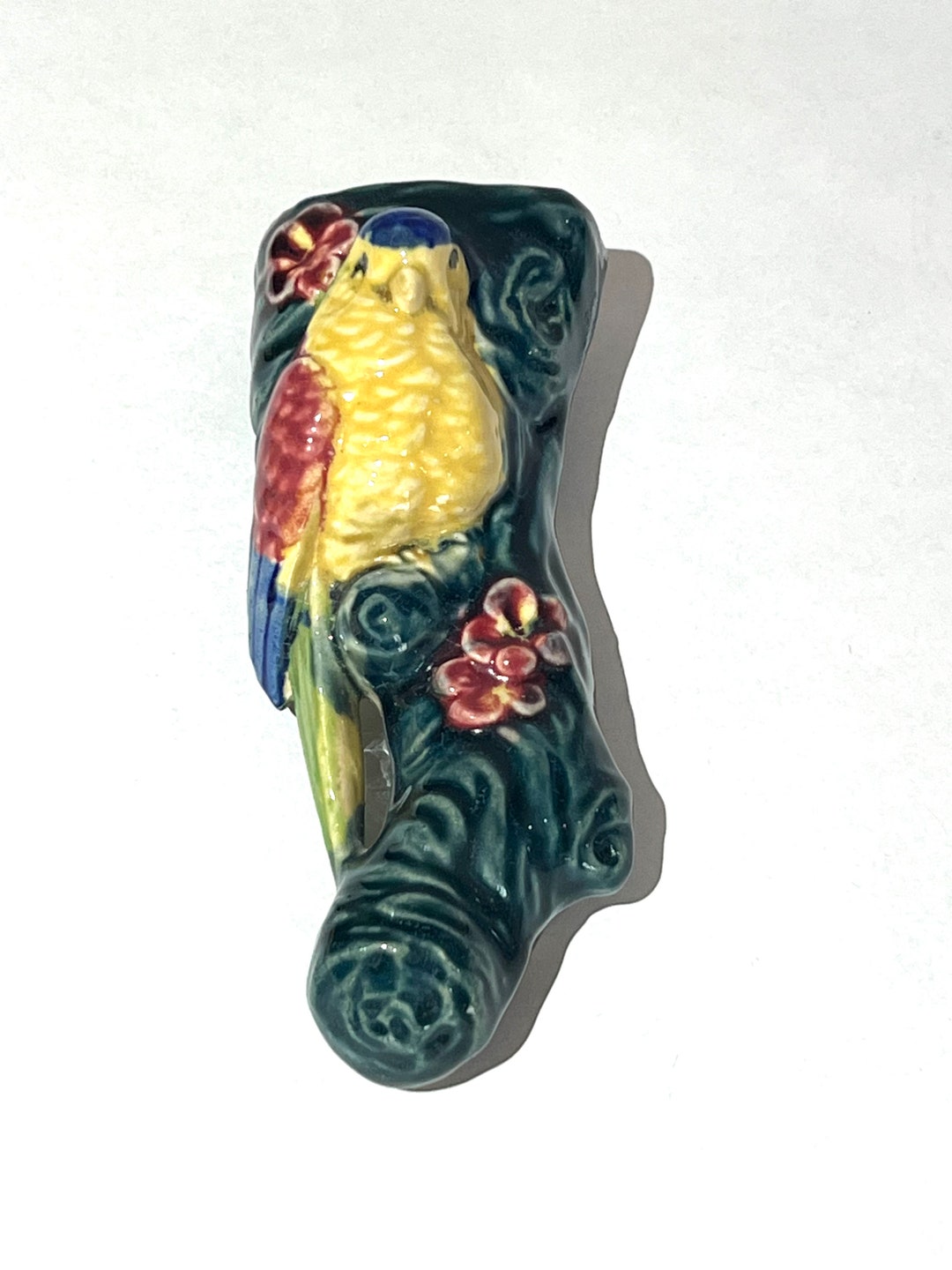 Vintage MCM Ceramic Parakeet Parrot Yellow Bird Wall Pocket Vase Made ...