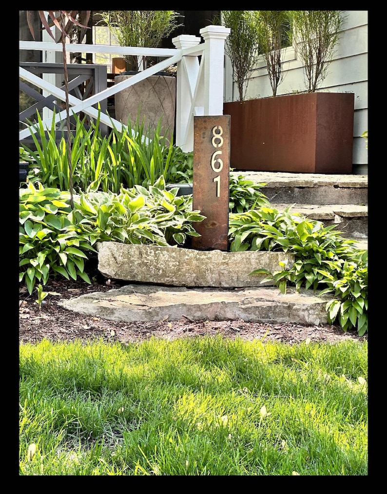 Corten and Stainless Steel Custom Address Sign | Yard Address Sign - Etsy