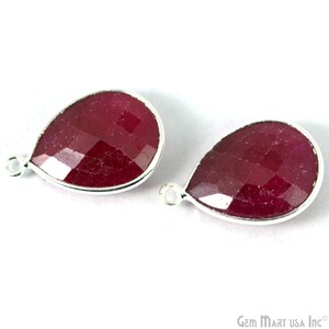 Natural Ruby, Bezel Pears Shape Connector,12x16mm Pears Silver Plated ...