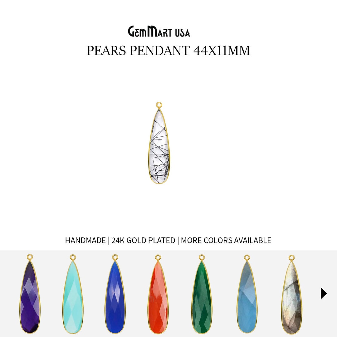 Pears Gold Bezel Pendant 44x11mm 24k Gold Plated Charm Single Loop ...