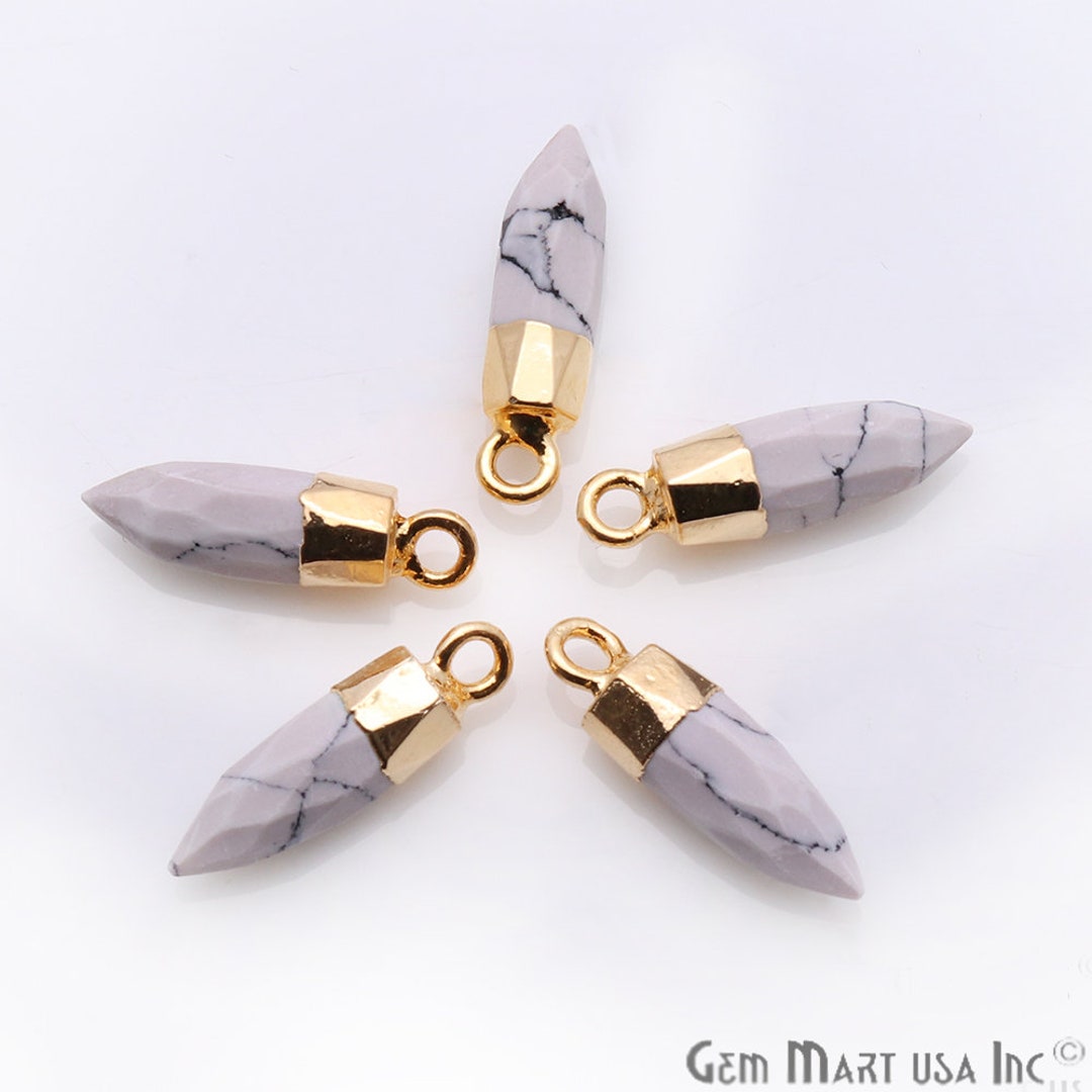 Howlite Spike Pendant Charm, Gold Electroplated & Bail Bullet Connector ...