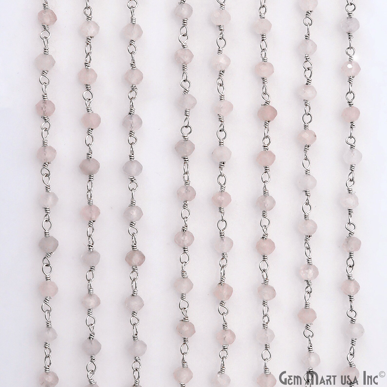 Rose Quartz Rosary Chain, Silver Plated, Faceted Bead Chains, Tiny ...