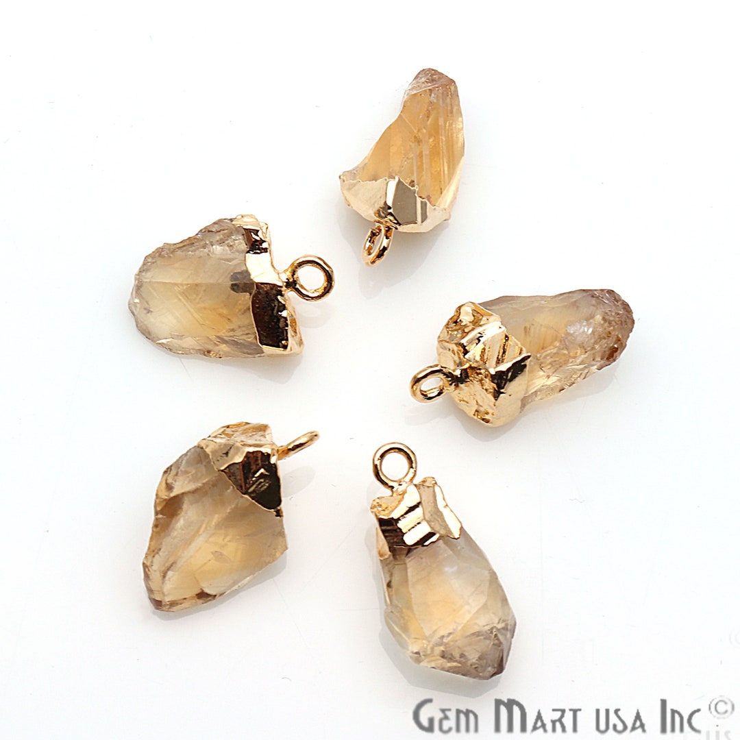 Citrine Natural Raw Nugget Crystal Pendant, Rough Gemstone, Gold ...